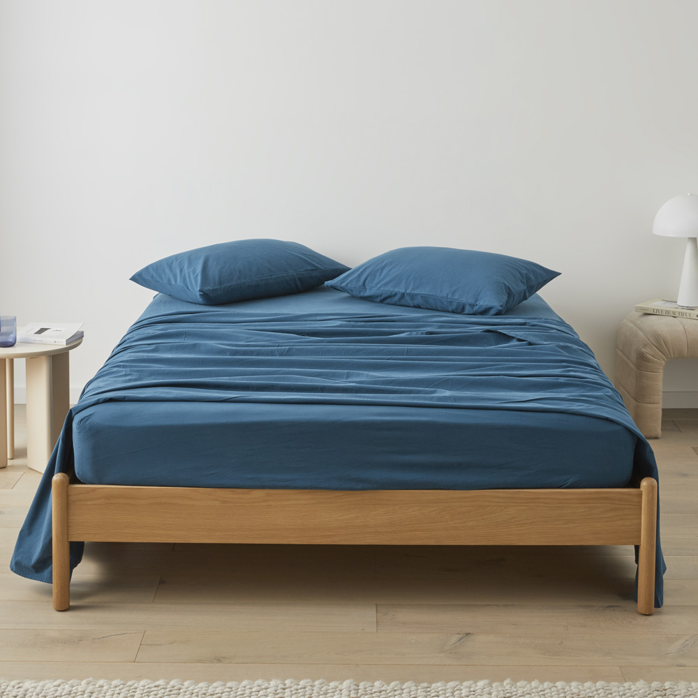 Stonewashed Cotton Petrol Blue Sheet Separates | Adairs