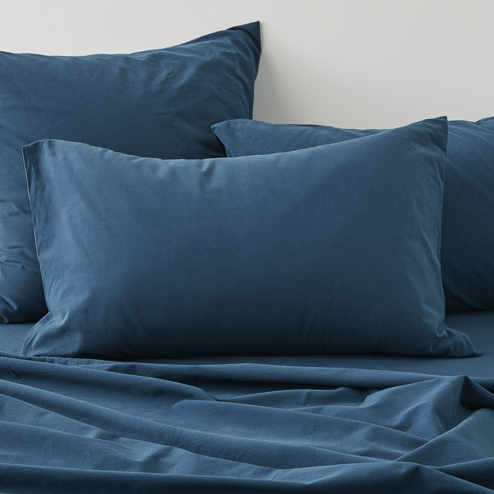 Stonewashed Cotton Petrol Blue Sheet Set | Adairs