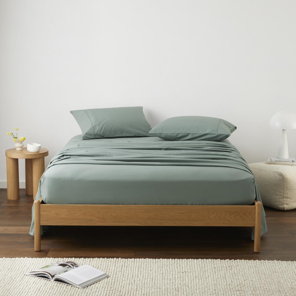 Fresh Cotton Percale Sea Green Sheet Set | Adairs