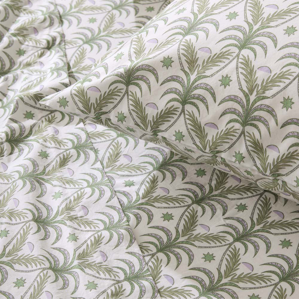 Palm Woodblock Green Olive Printed Sheet Set | Adairs