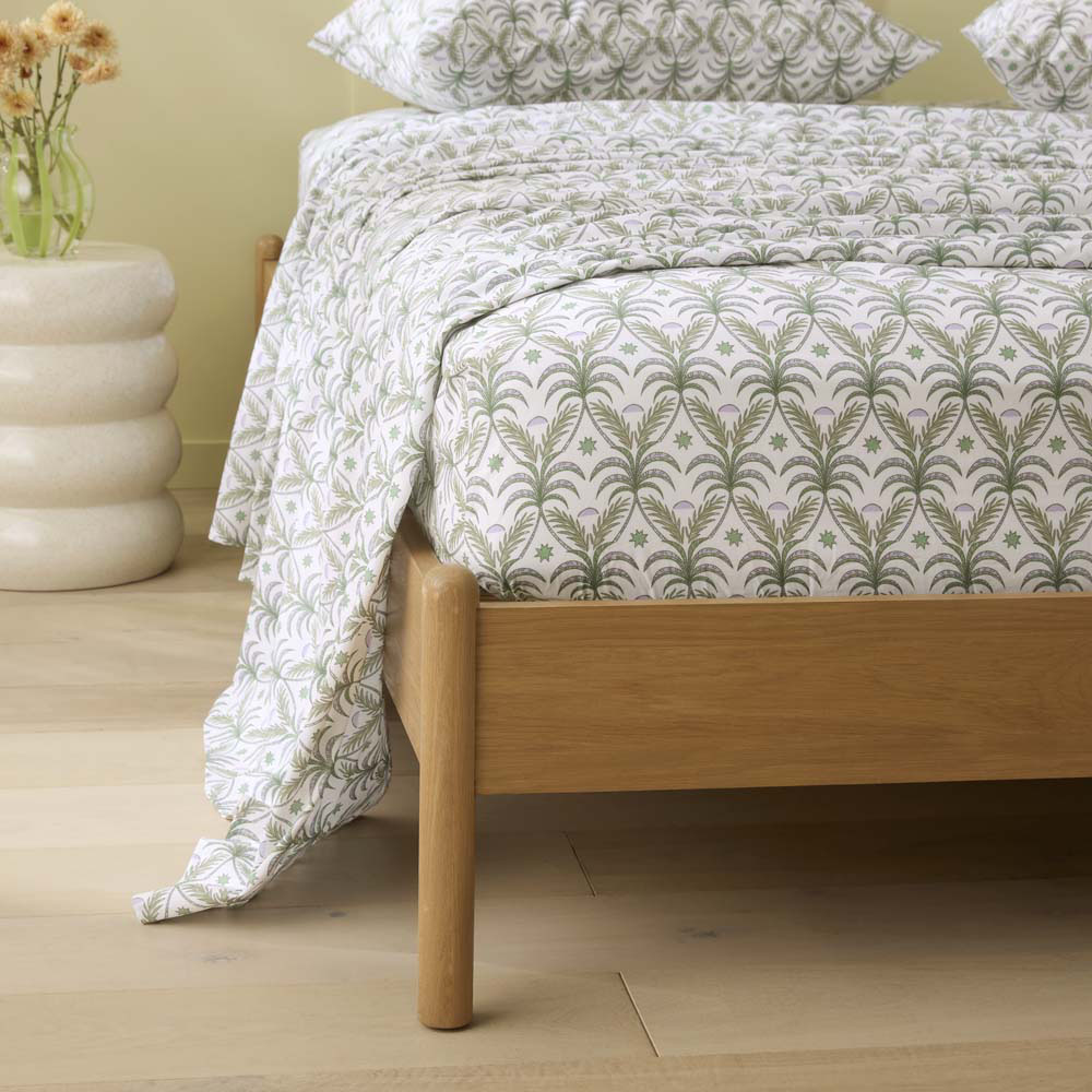 Palm Woodblock Green Olive Printed Sheet Set | Adairs