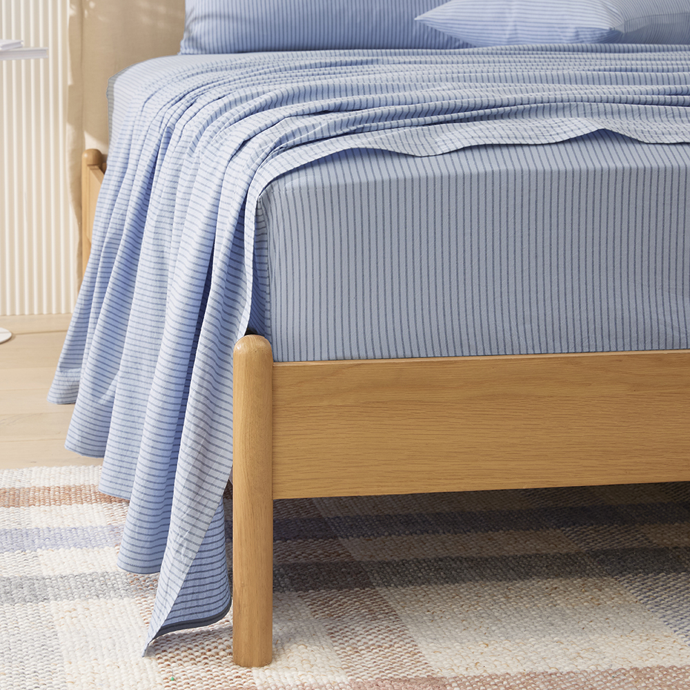 Stonewashed Cotton Printed Thin Chambray Stripe Sheet Separates | Adairs