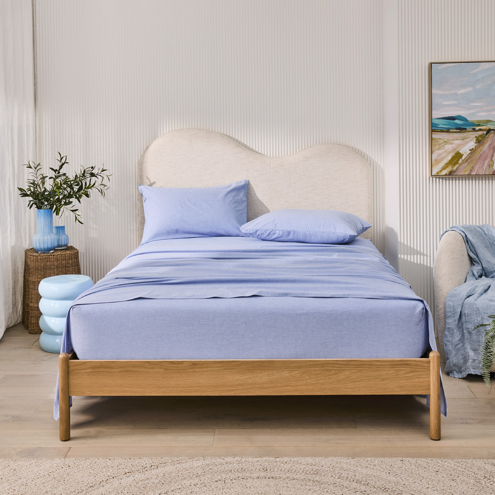 Stonewashed Cotton Chambray Blue Sheet Set | Adairs