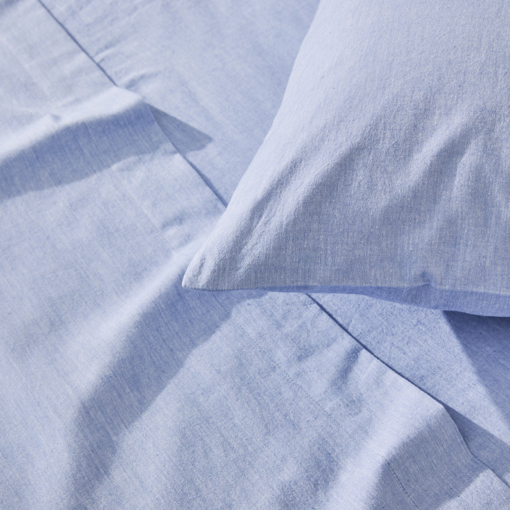Stonewashed Cotton Chambray Blue Sheet Set | Adairs