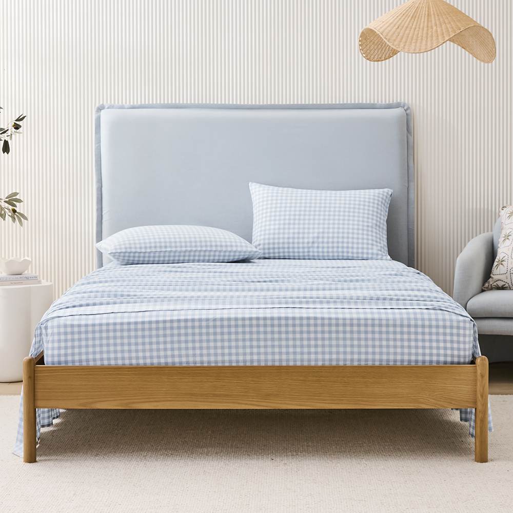 Yarn Dyed Dusty Blue Gingham Sheet Set | Adairs