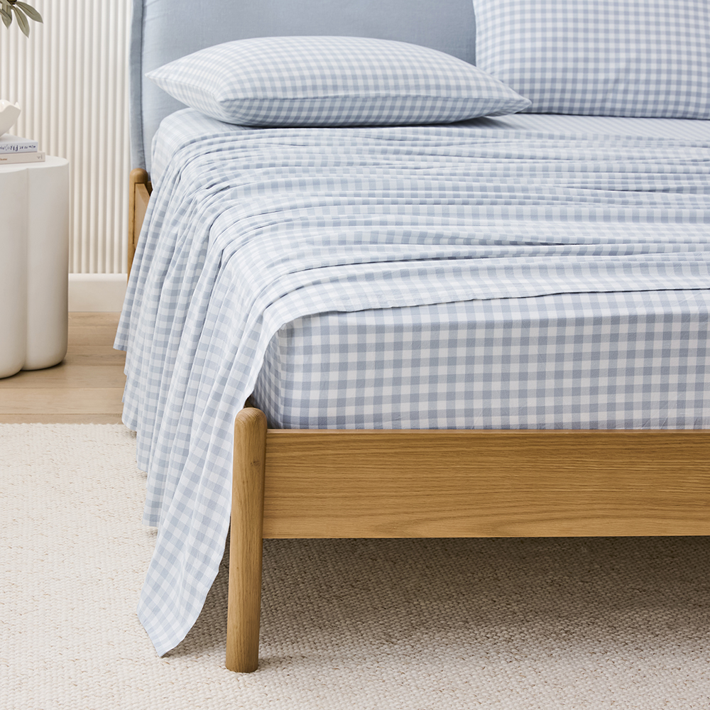 Yarn Dyed Dusty Blue Gingham Sheet Set | Adairs