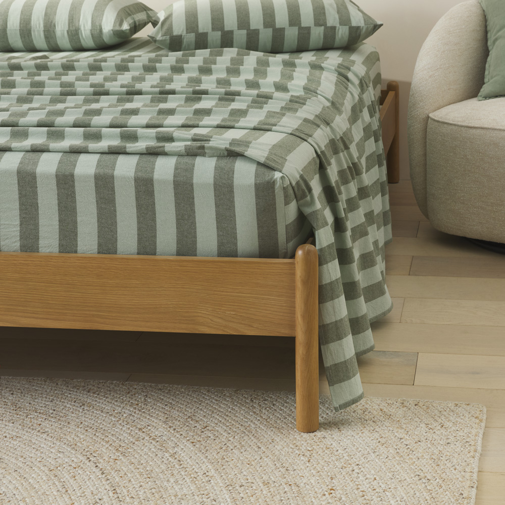 Stonewashed Cotton Green Block Stripe Sheet Separates | Adairs