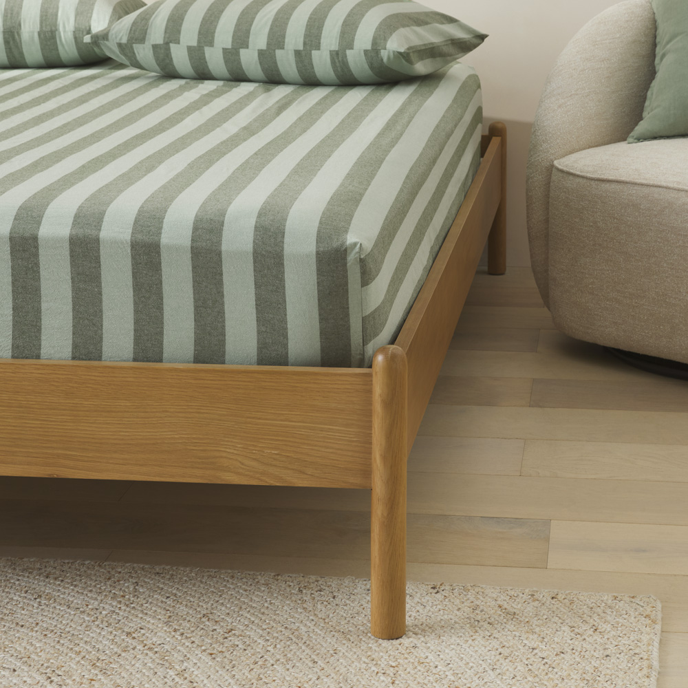 Stonewashed Cotton Green Block Stripe Sheet Separates | Adairs