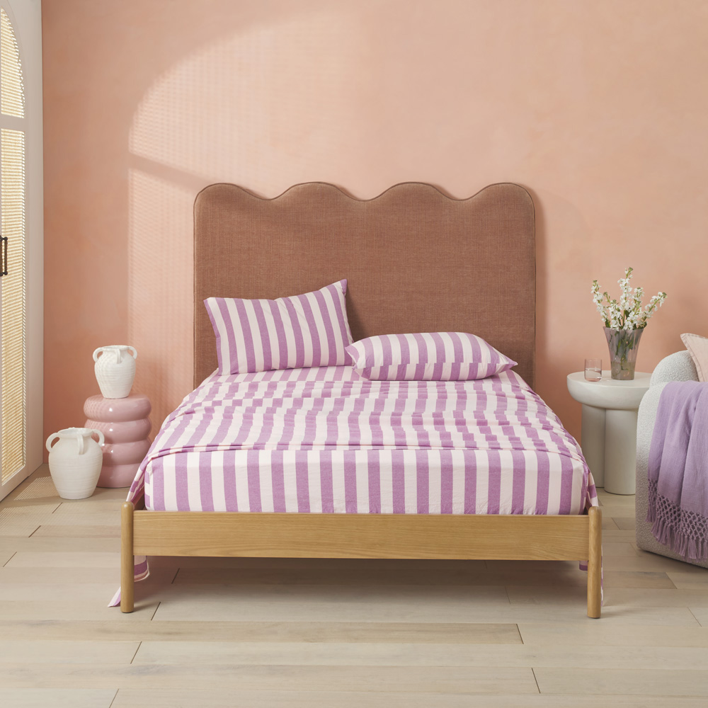 Stonewashed Cotton Berry Block Stripe Sheet Set | Adairs