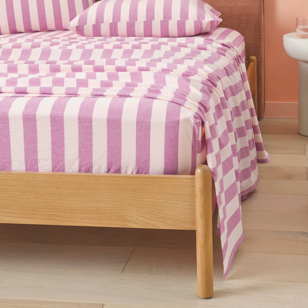 Stonewashed Cotton Berry Block Stripe Sheet Separates | Adairs