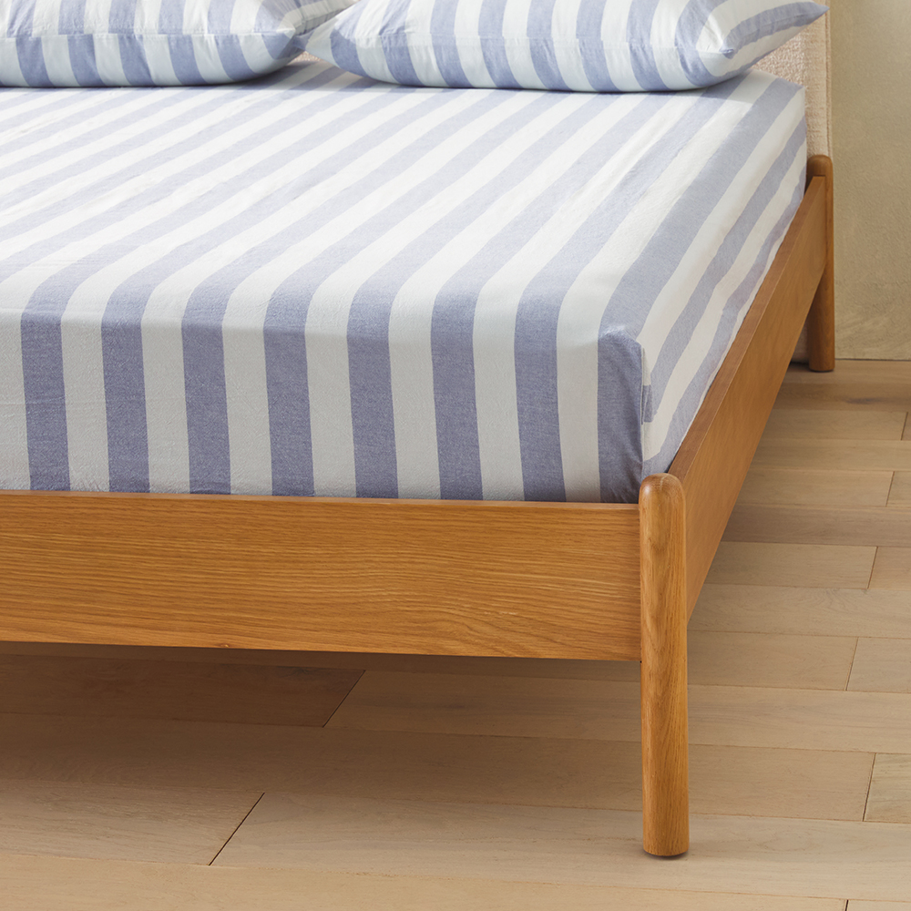 Stonewashed Cotton Blue Block Stripe Sheet Separates | Adairs