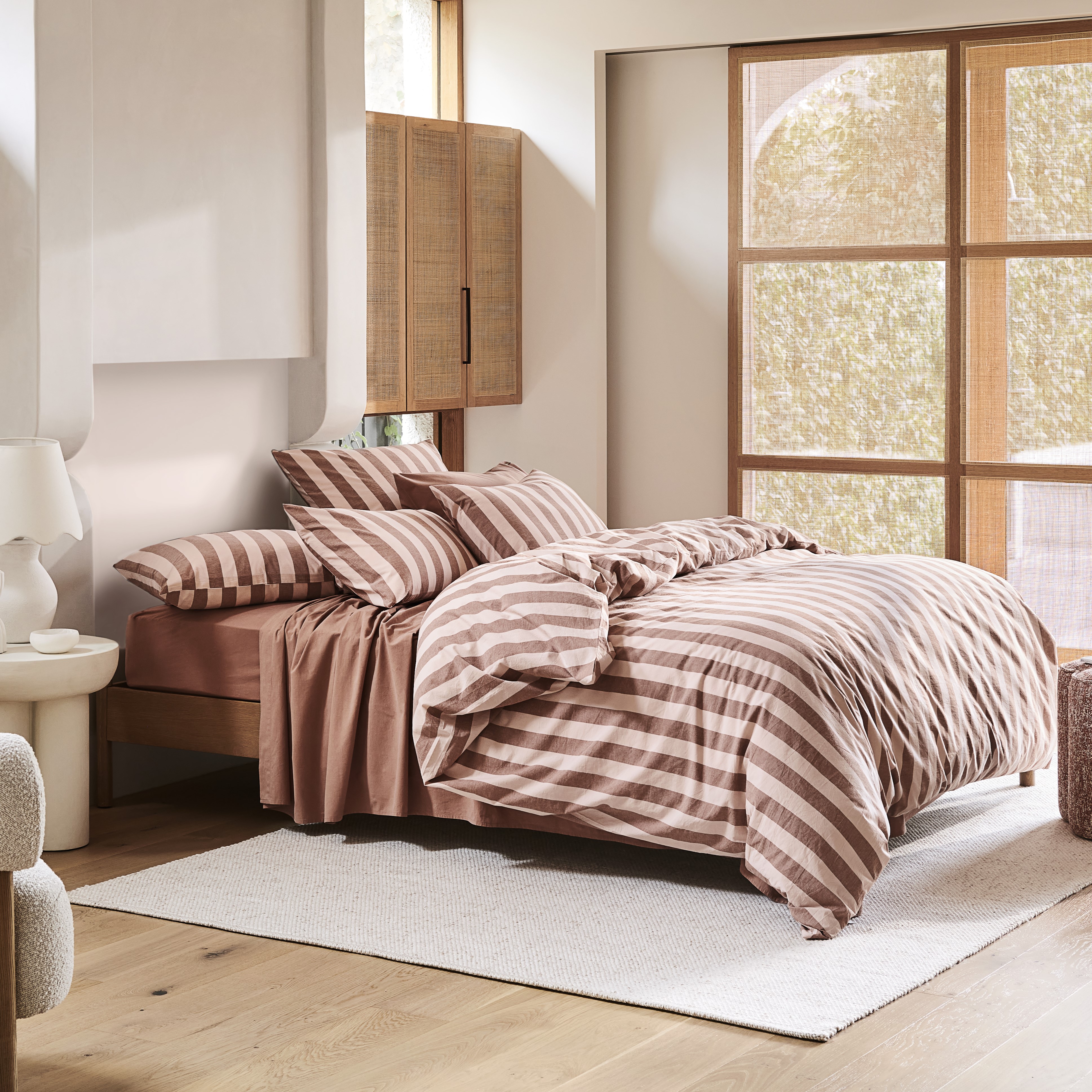 Stonewashed Cotton Printed Blossom & Earth Stripe Quilt Cover Separates ...