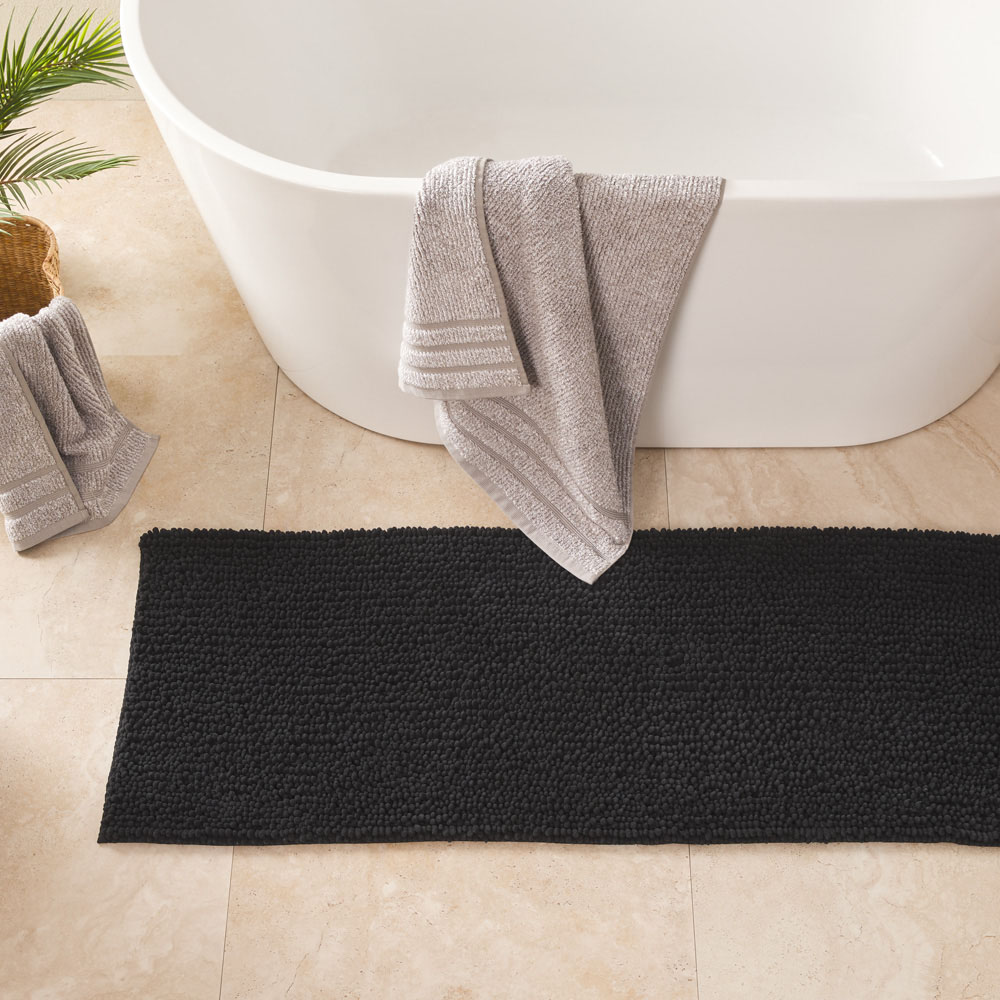 Microplush Black Bobble Bath Runner | Adairs