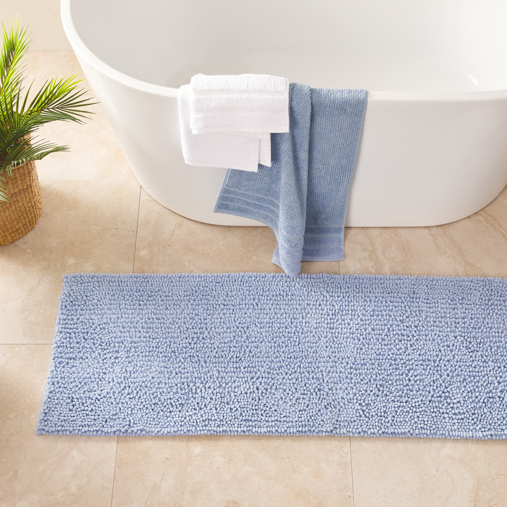 Microplush Chambray Blue Bobble Bath Runner | Adairs