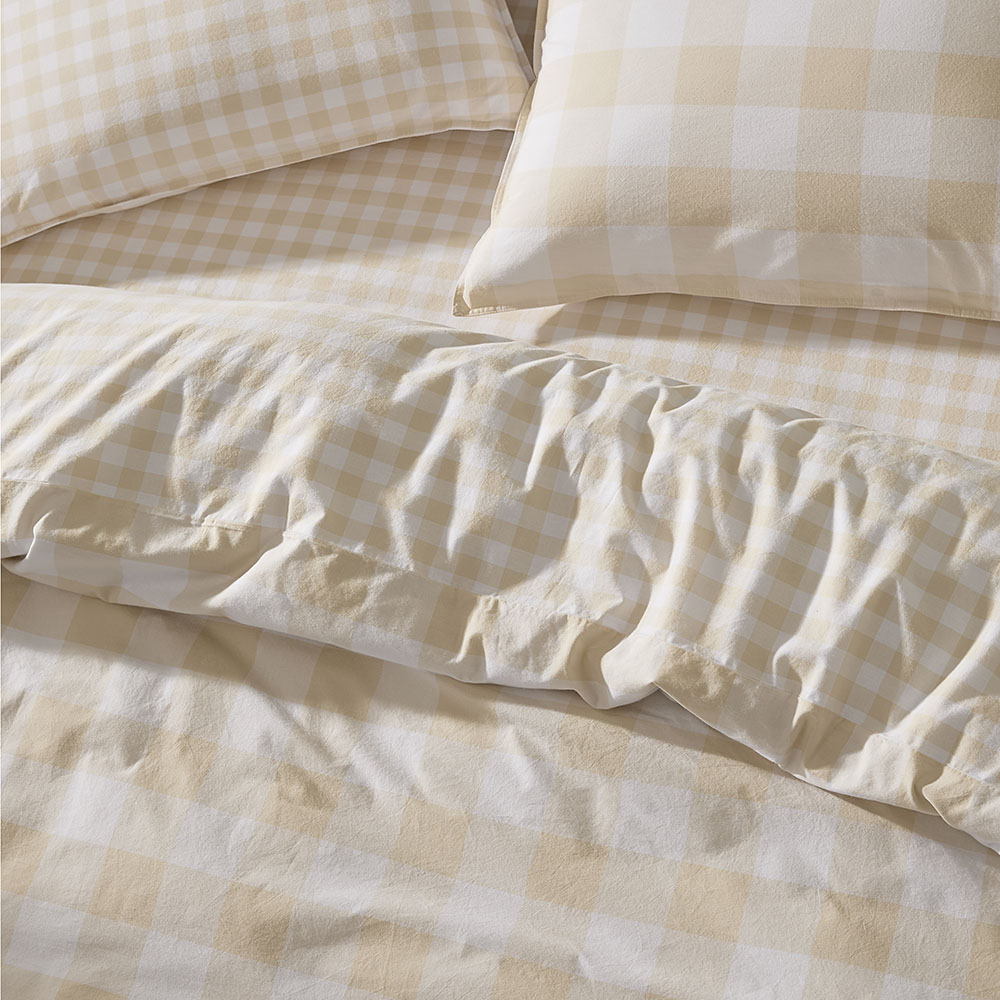 Stonewashed Cotton Printed Sand Gingham Quilt Cover Separates | Adairs