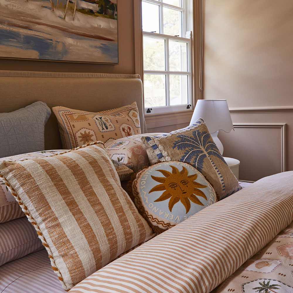 Elana Apricot & White Stripe Cushion | Adairs