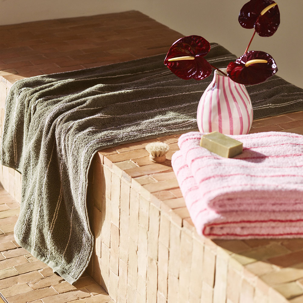 Hudson Stripe Avocado & Natural Towel Range | Adairs