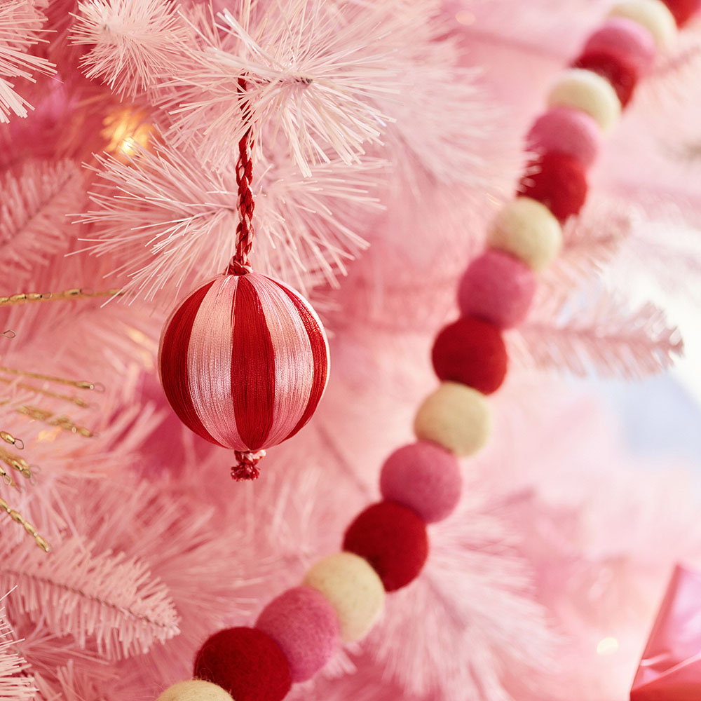 Thread Pink & Red Stripe Bauble Pack of 4 | Adairs