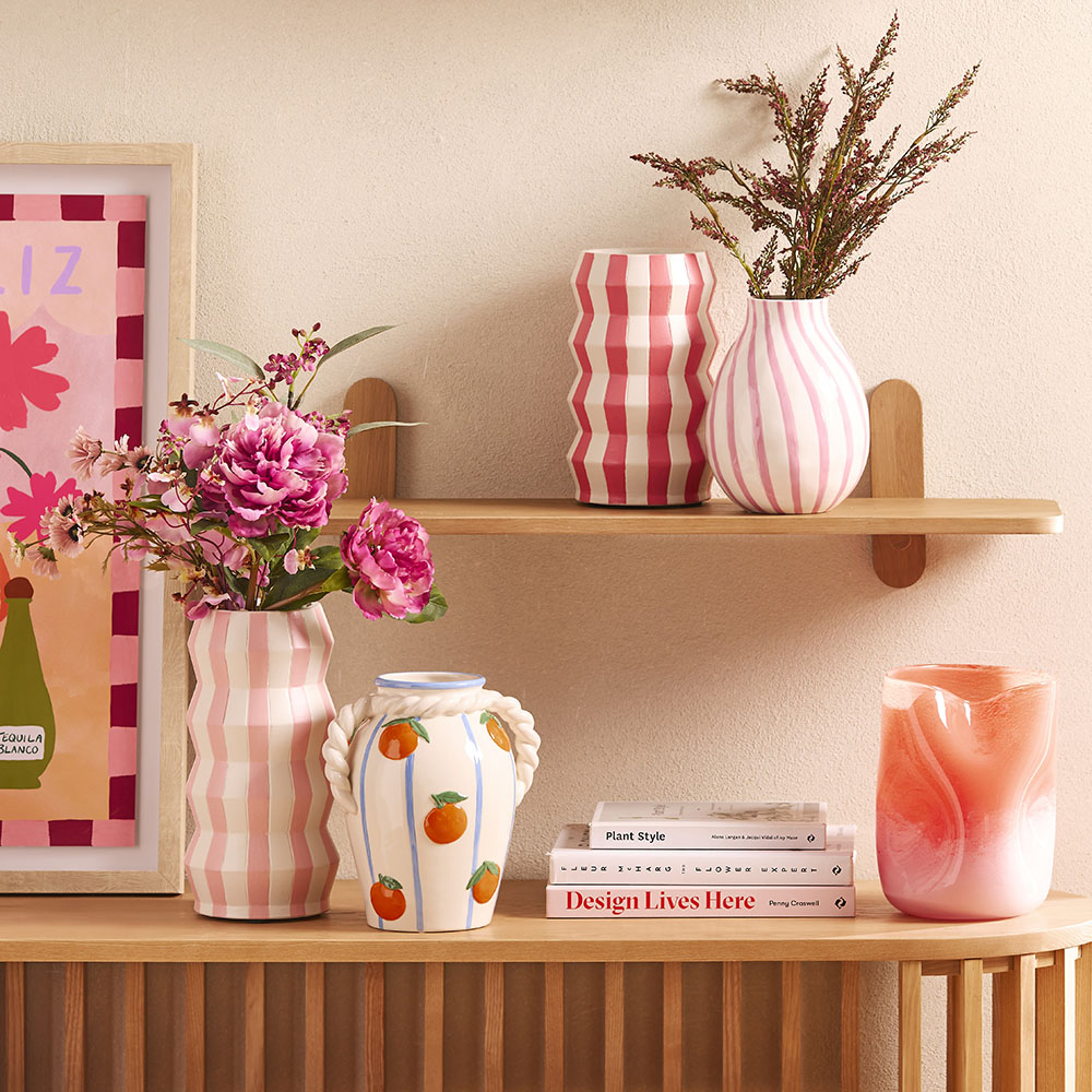 Maja Off White & Coral Stripe Vase | Adairs