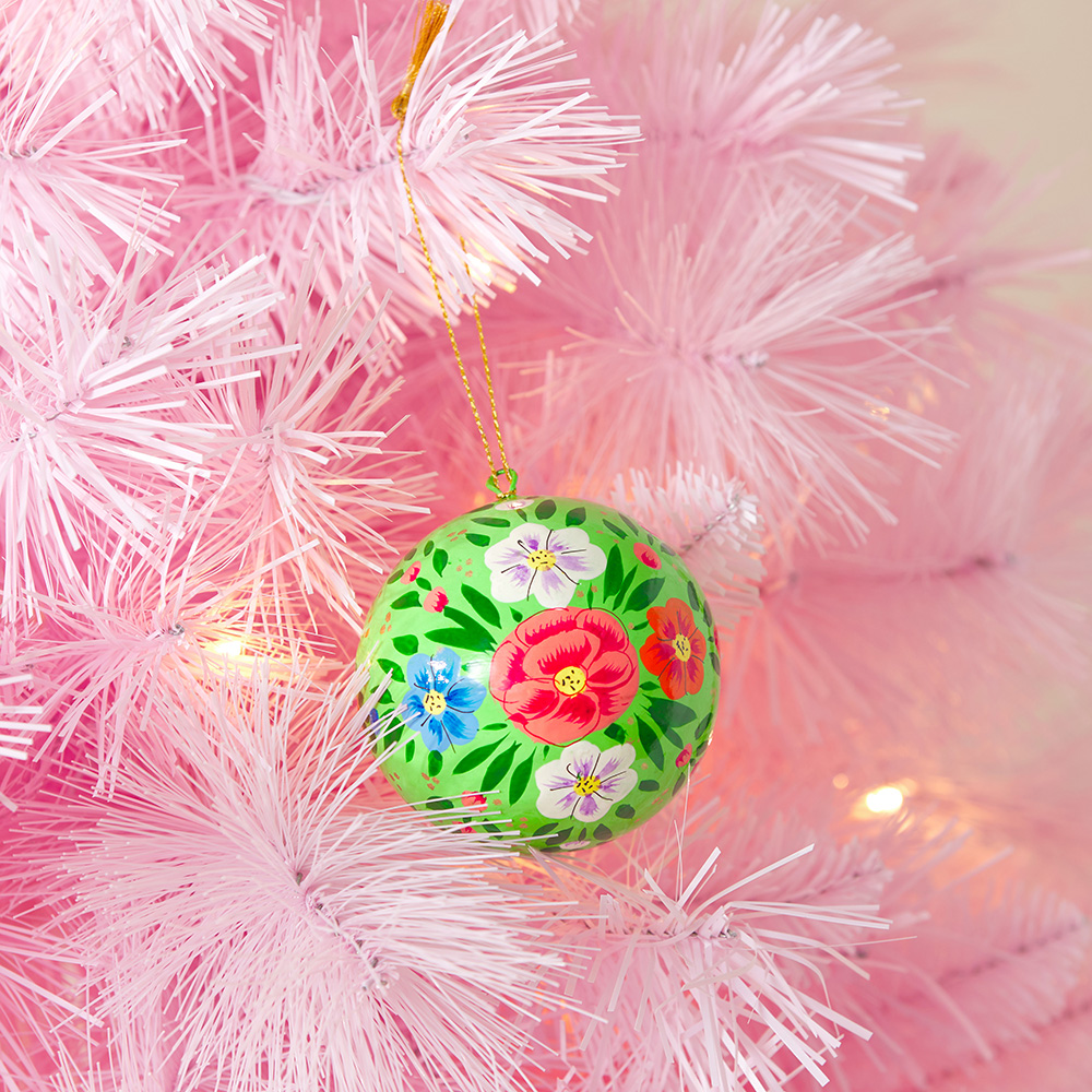 Papier Mache Green Floral Ball Ornament | Adairs
