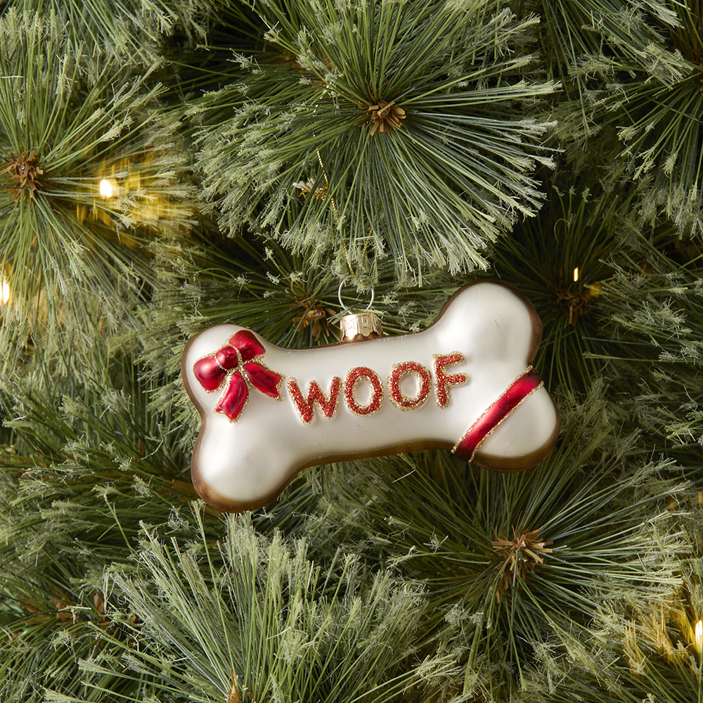Vintage Woof Bone Mercury Glass Ornament | Adairs