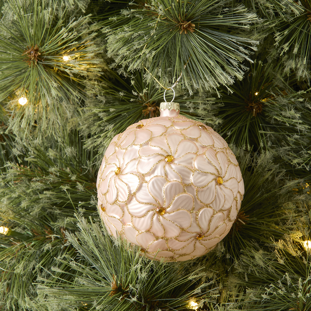 Embossed Pink Flower Bauble | Adairs