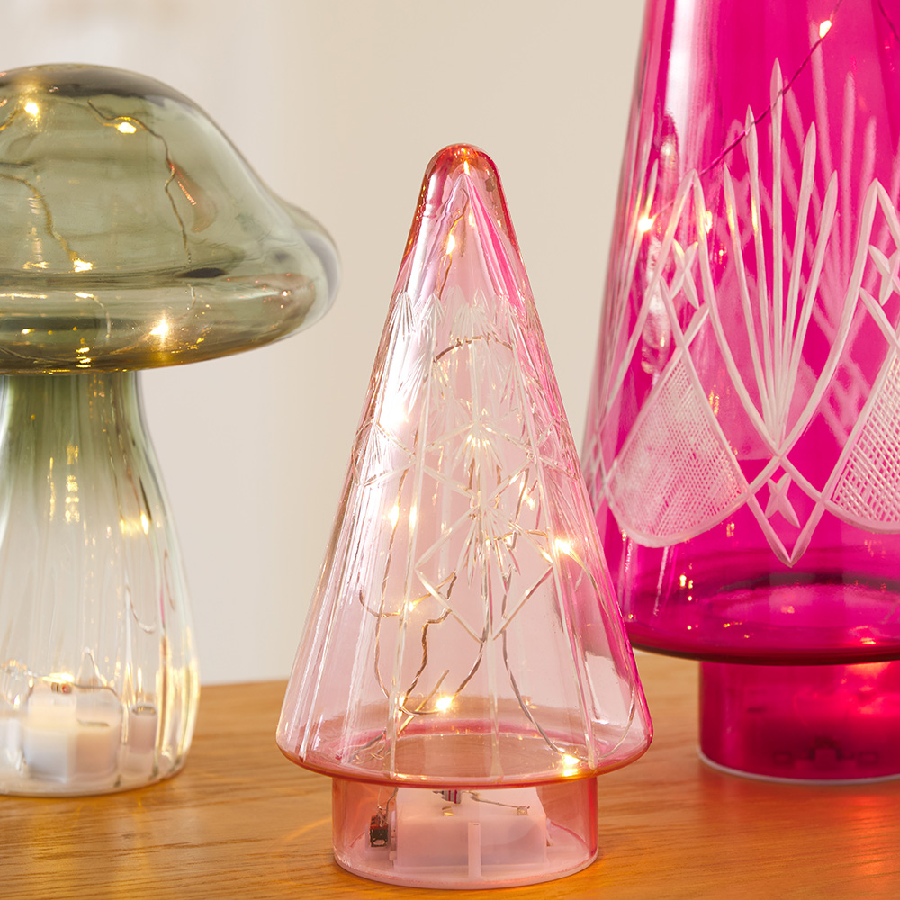 Cut Glass Pink Merry & Bright LED Tree | Adairs