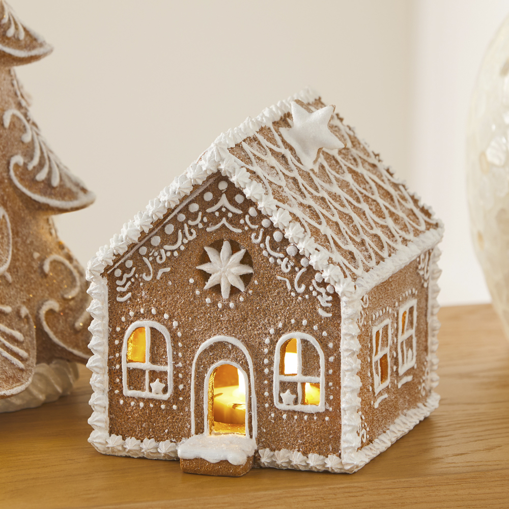 Frosted Brown & White Gingerbread House | Adairs