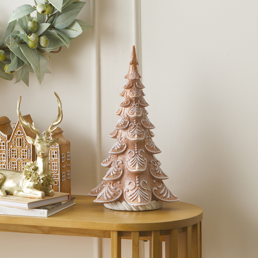Frosted Brown & White Gingerbread Tree | Adairs