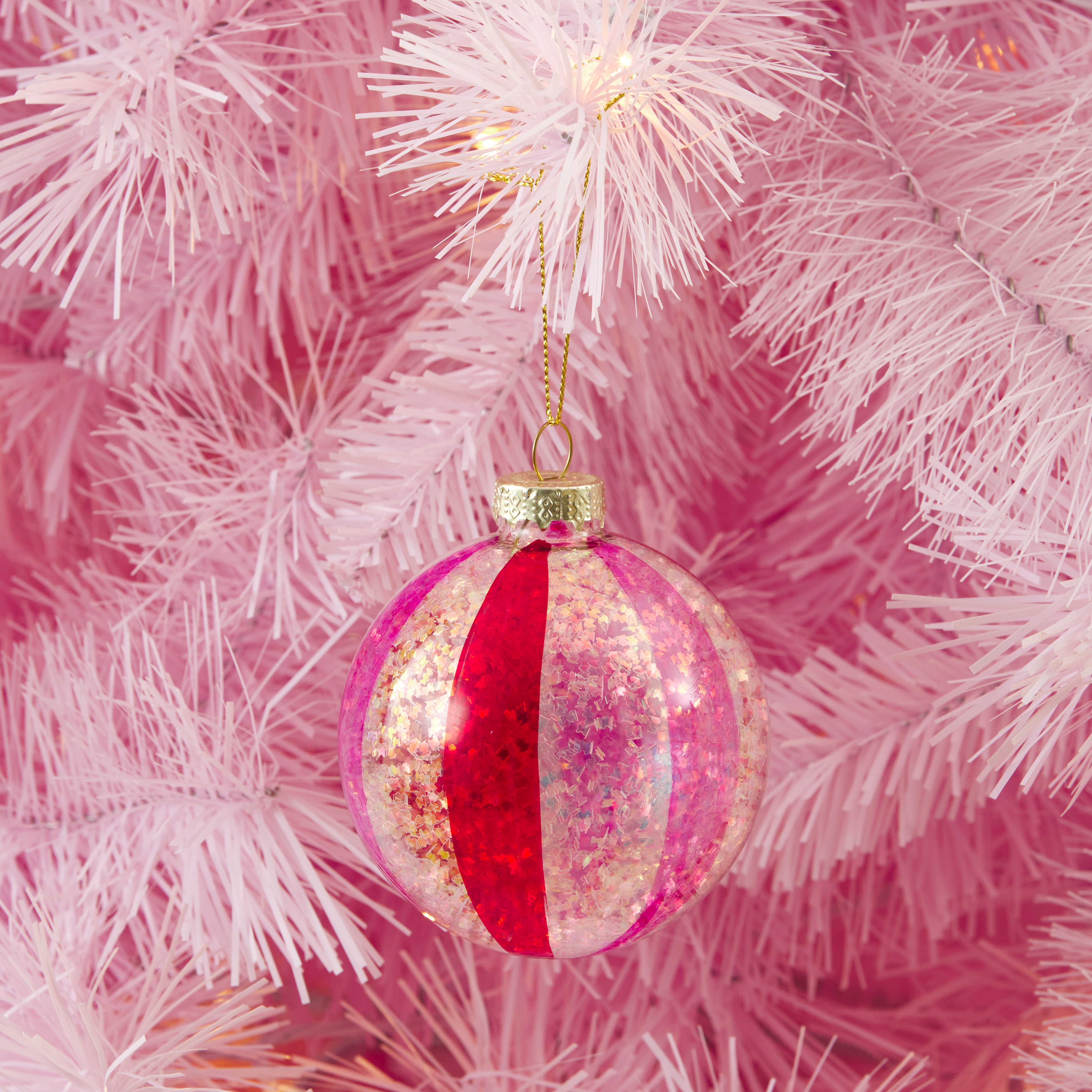 Iridescent Red, Pink & Sparkle Stripe Bauble | Adairs