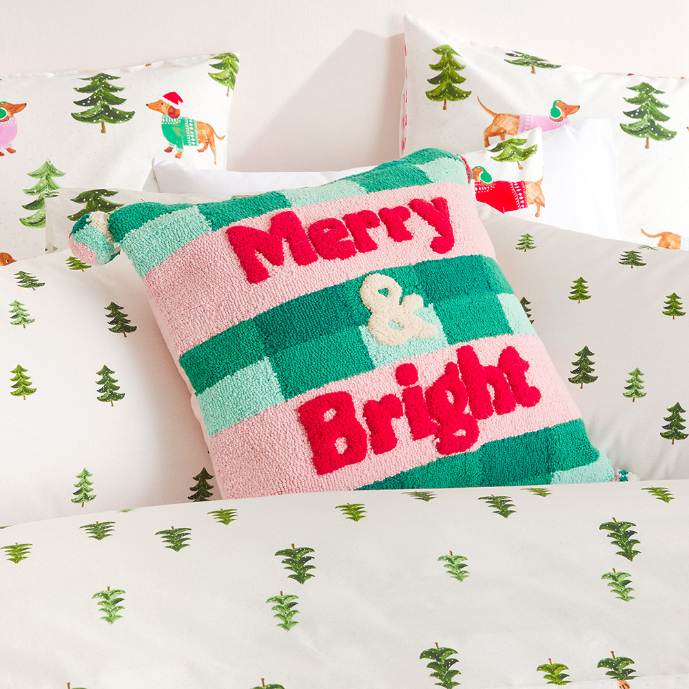 Festive Merry & Bright Text Cushion | Adairs