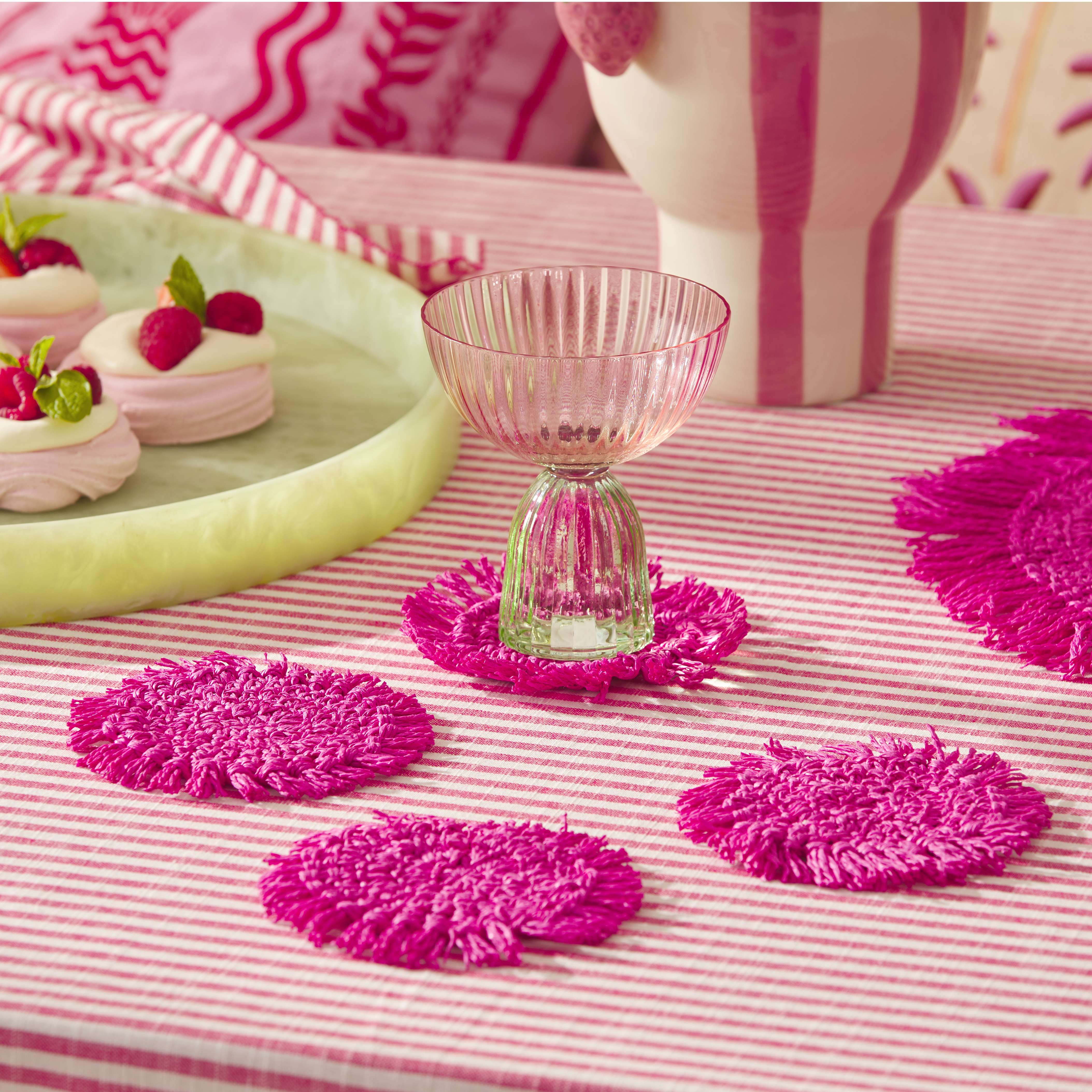 Festive Fuschia Fringe Coasters Pack of 4 | Adairs