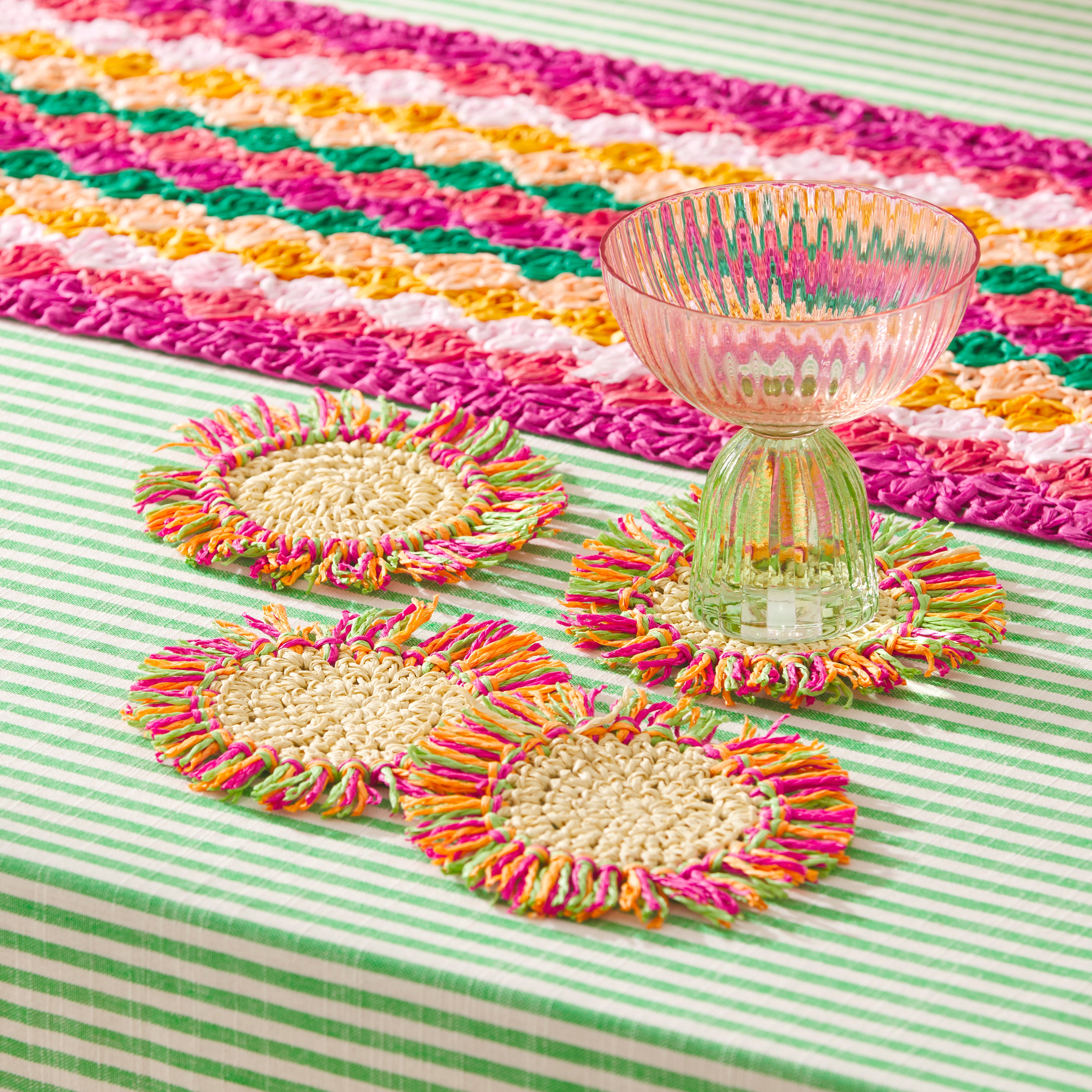 Festive Fuschia Fringe Coasters Pack of 4 | Adairs
