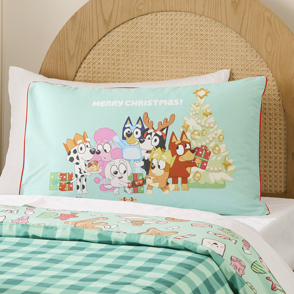 Adairs Kids - BBC Bluey Christmas Text Pillowcase | Adairs