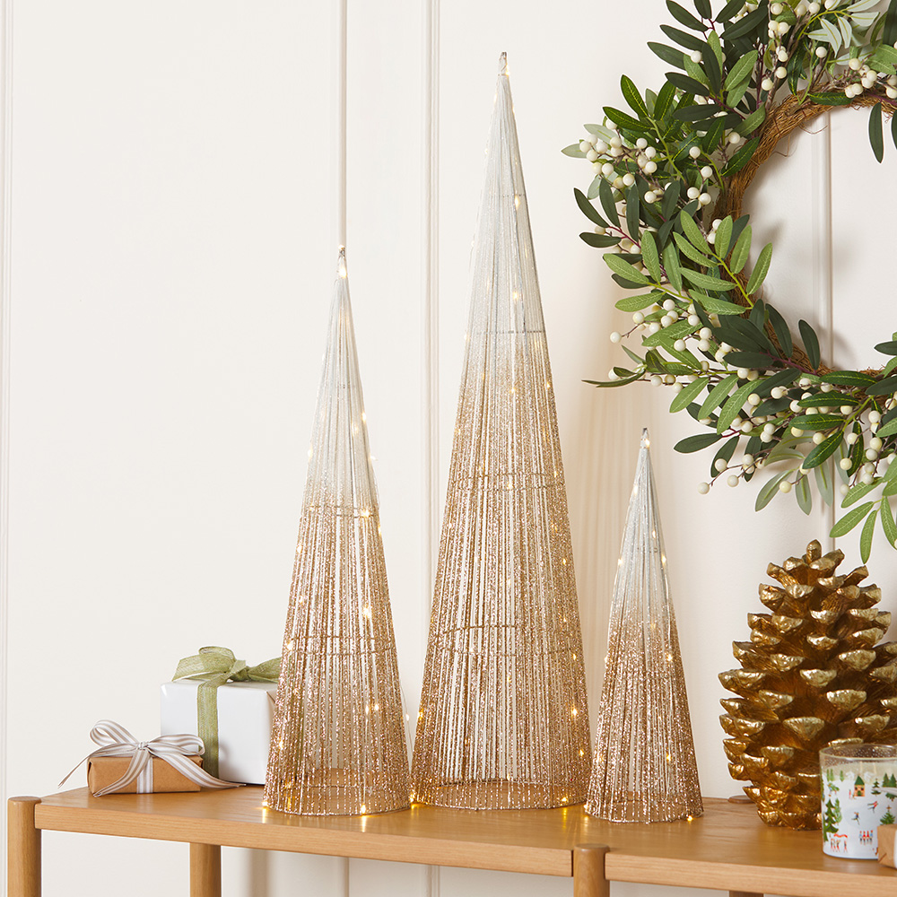 Ombre LED Gold & Silver Small Cone Tree | Adairs