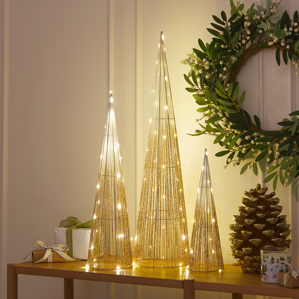 Ombre LED Gold & Silver Small Cone Tree | Adairs