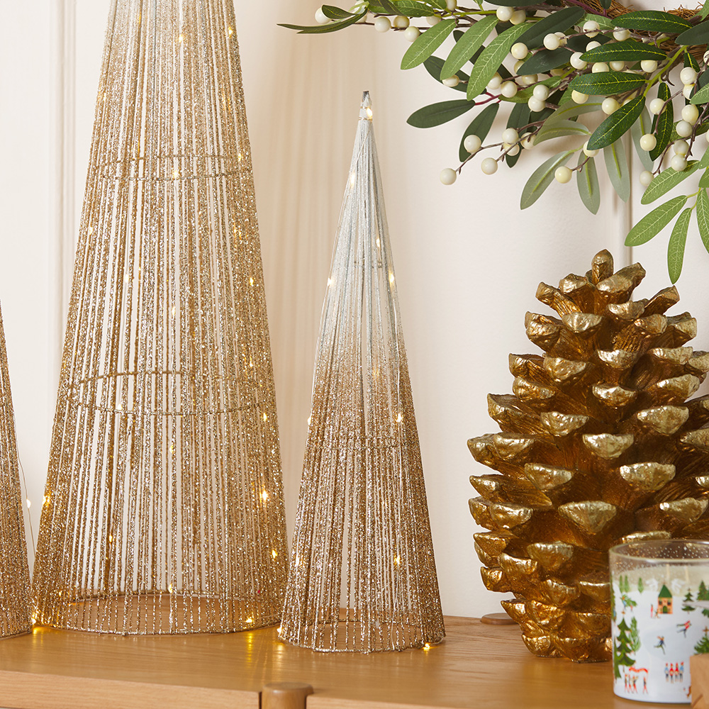Ombre LED Gold & Silver Small Cone Tree | Adairs