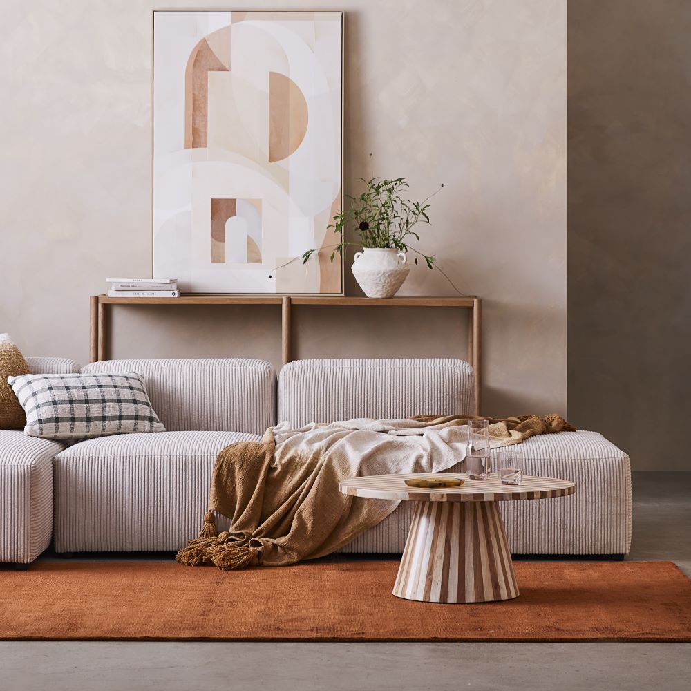 Enzo Natural & Walnut Stripe Coffee Table | Adairs