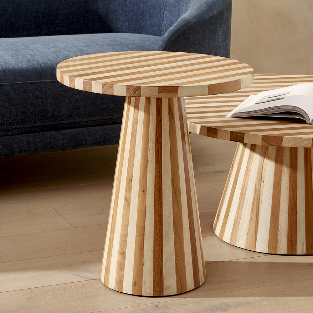 Enzo Natural & Walnut Stripe Side Table | Adairs