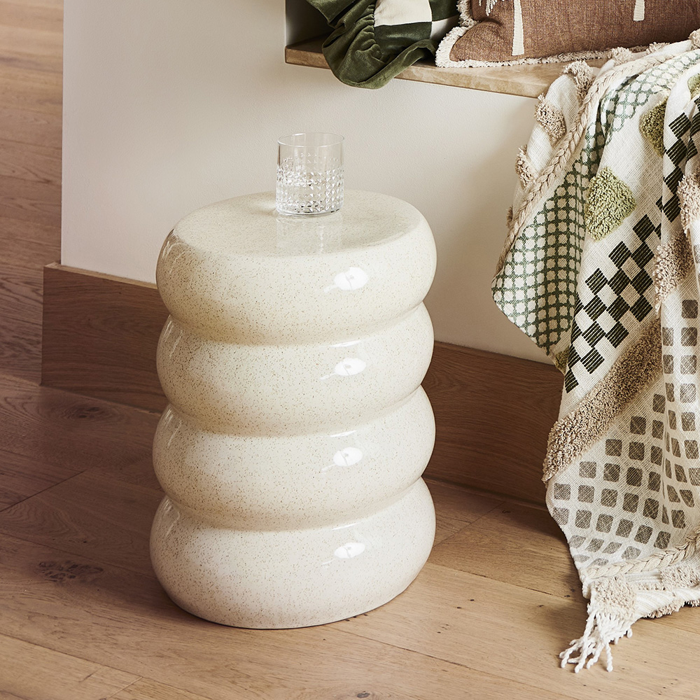 Ceramic Sand Ribbed Side Table | Adairs