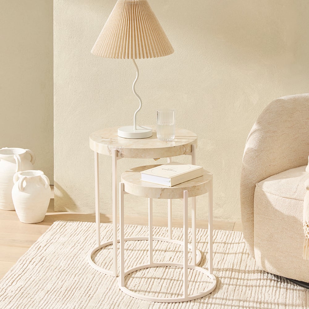 Esther Nesting Side Table White/Faux Marble | Adairs