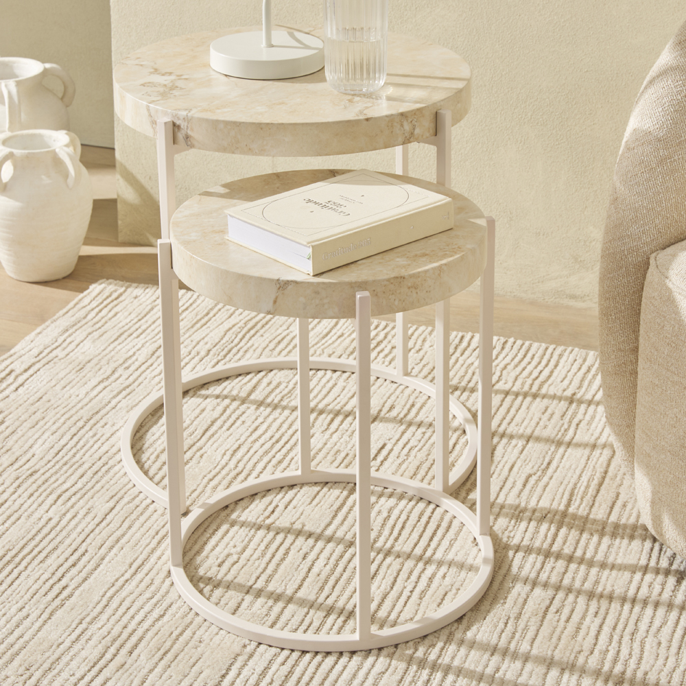 Esther Nesting Side Table White/Faux Marble | Adairs