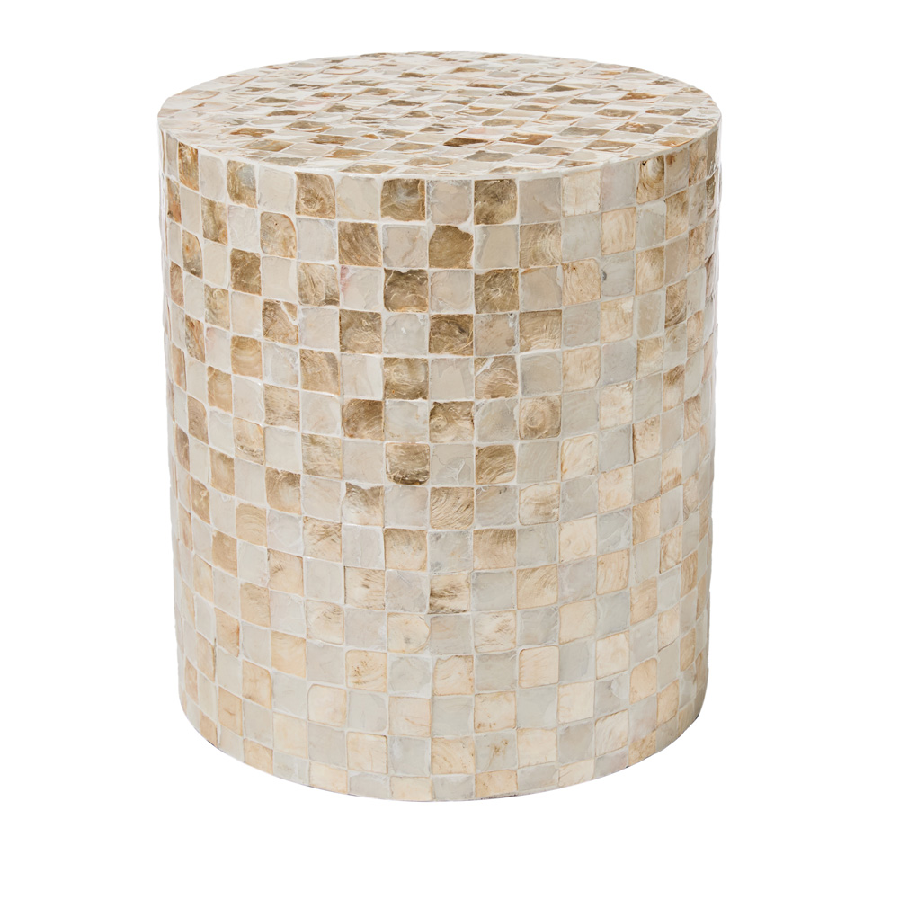 Capiz Beige Check Side Table | Adairs