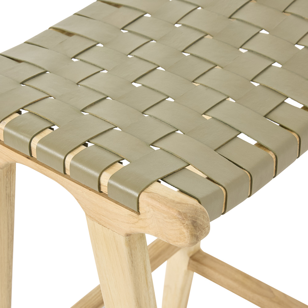 Palmer Woven Leather Khaki Backless Counter Stool | Adairs