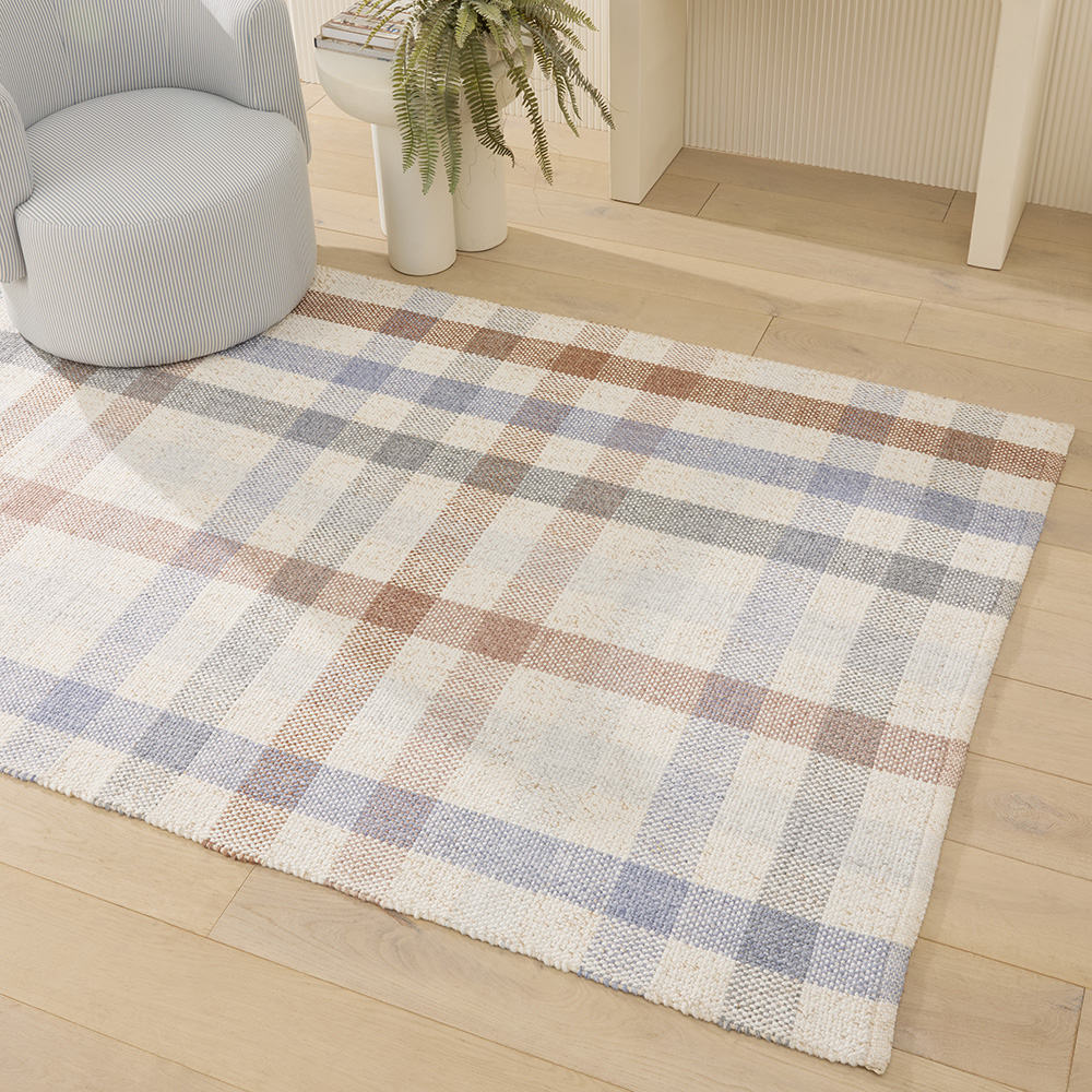 Romeo Raspberry & Beige Check Rug | Adairs
