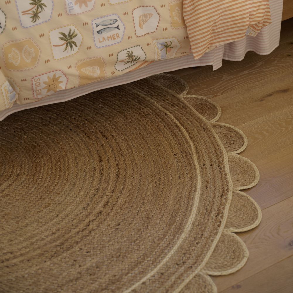 Jute & White Scalloped Round Rug | Adairs