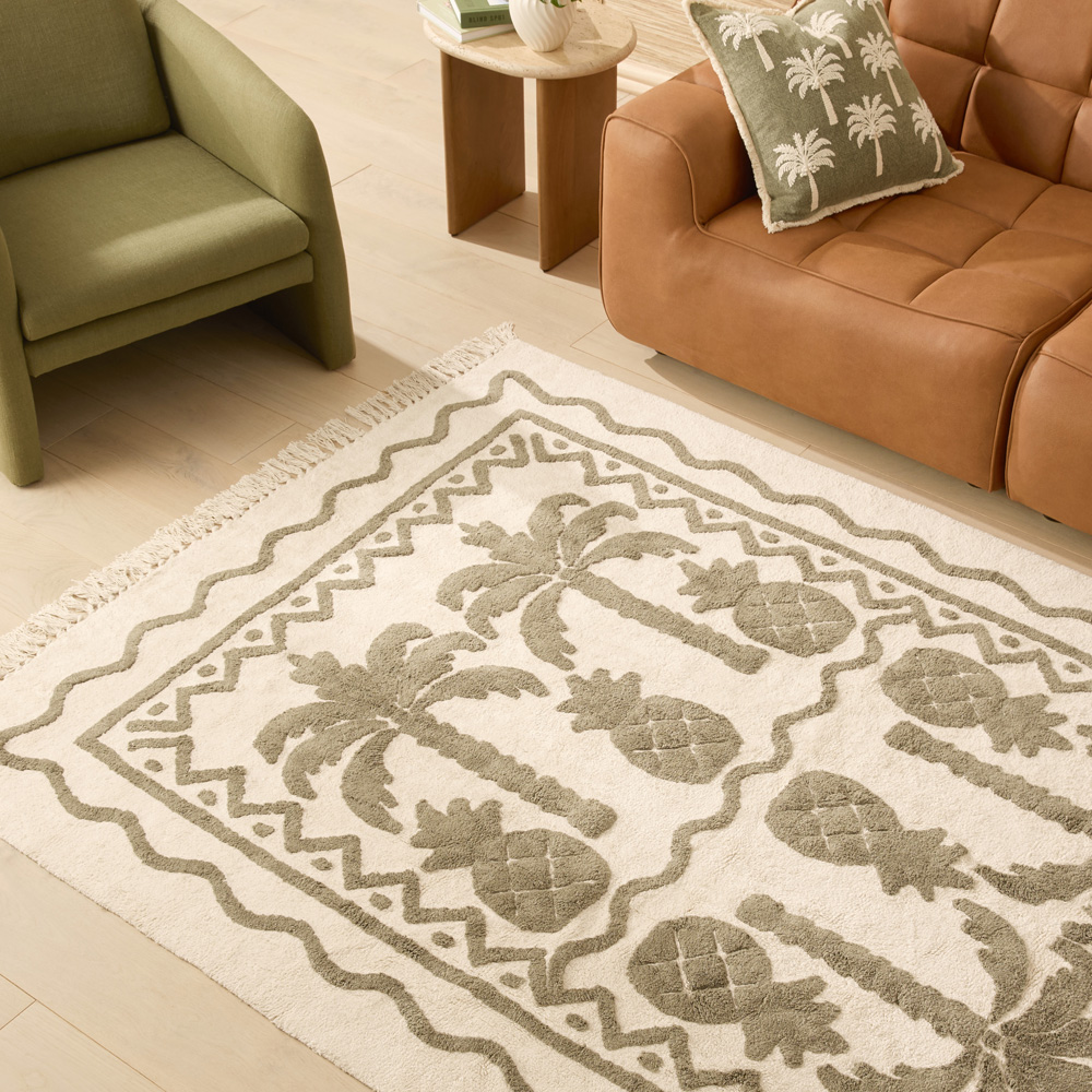 Global Traveller Forest & Natural Cotton Tufted Rug | Adairs