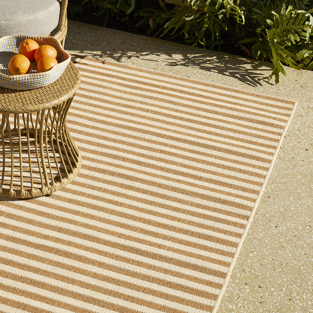 Soho Sand & Ivory Stripe Indoor & Outdoor Rug | Adairs