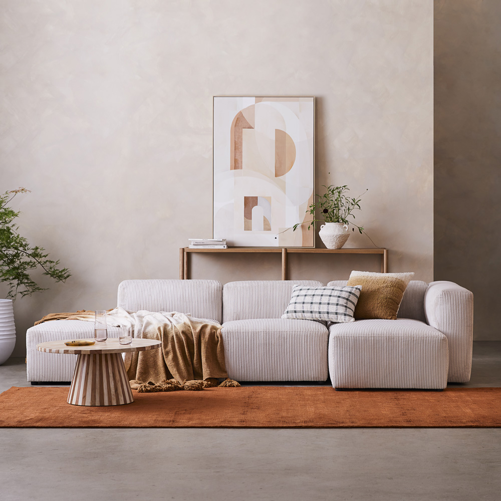 Tulsa Vanilla Corduroy Left Open End Modular Lounge Chair | Adairs