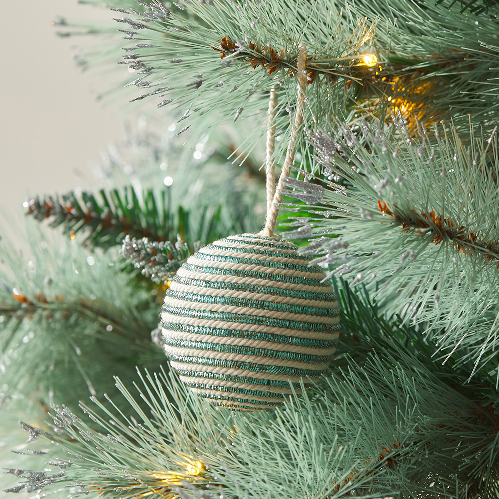 Metallic Natural & Aqua Stripe Bauble | Adairs